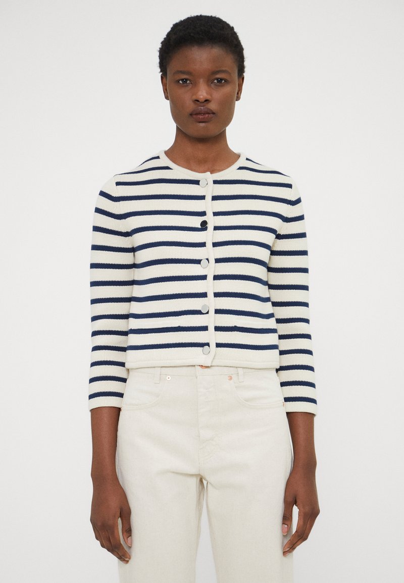 Theory STRIPE JACKET - Cardigan - cream/bright navy/off-white - Zalando.ie