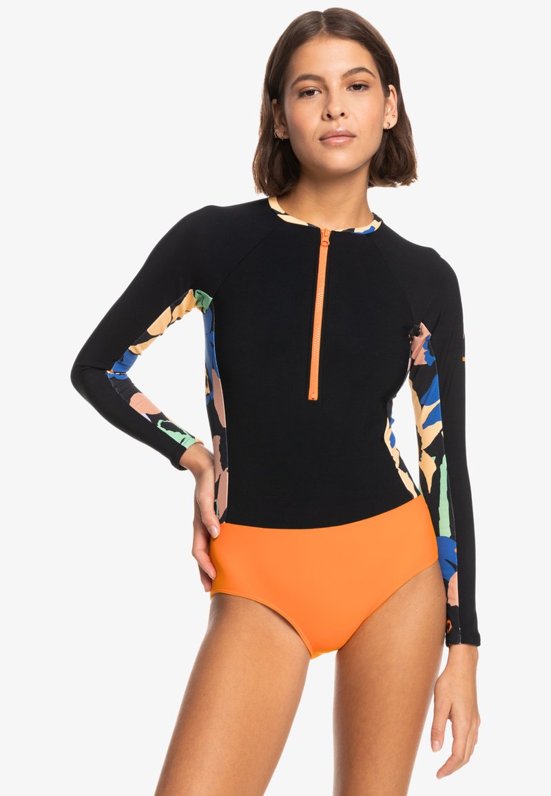 Roxy HEATER LANGÄRMLIGER - Badpak - anthracite flower jammin/zwart - Zalando.be