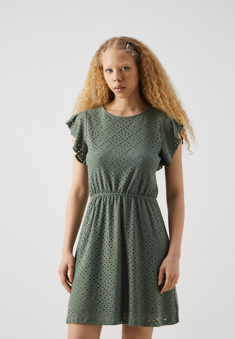 Vero Moda VMTASSA FRILL SHORT DRESS - Jerseykleid - laurel wreath/gelb ...