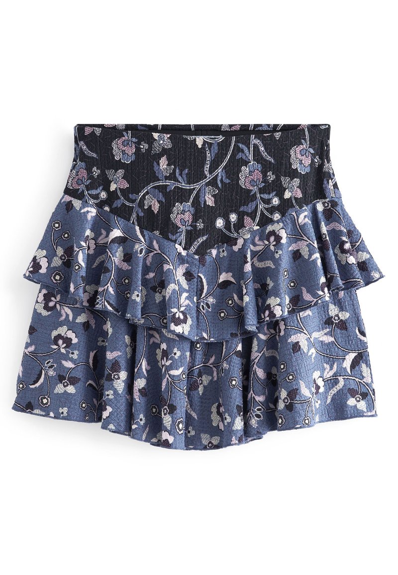 Next RUFFLE TIERED MINI SKIRT - A-lijn rok - navy blue floral/blauw ...