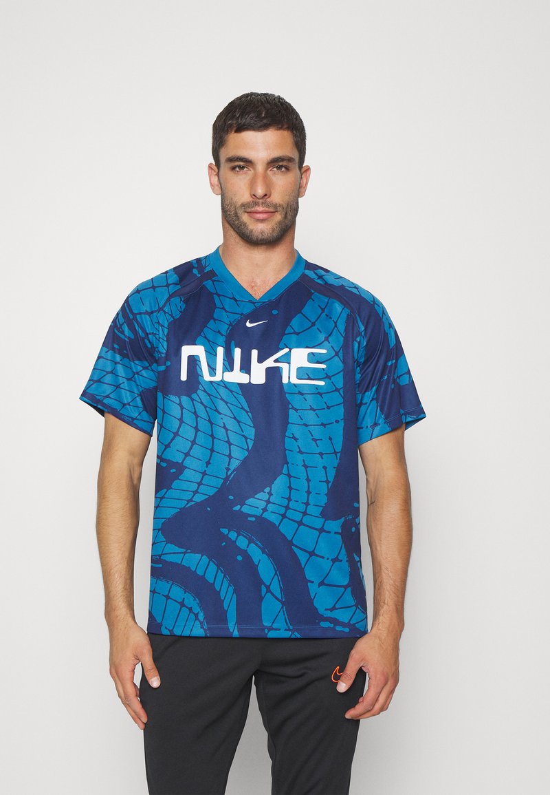 Nike Performance T-Shirt print - industrial blue/midnight navy/white ...