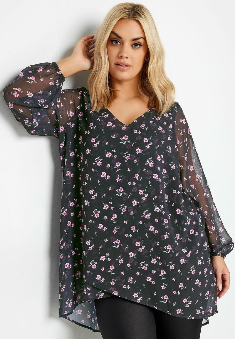 Yours Clothing FLORAL WRAP FRONT - Bluse - black/schwarz - Zalando.de