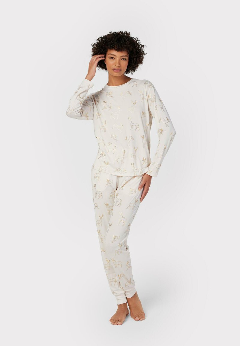 Chelsea Peers GOLD FOIL DEER LONG SET - Pyjama - off white/crème ...