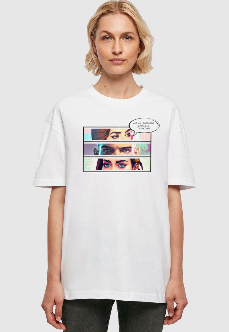 Merchcode THINKING COMIC BOYFRIEND TEE - T-shirts print - white/hvid ...