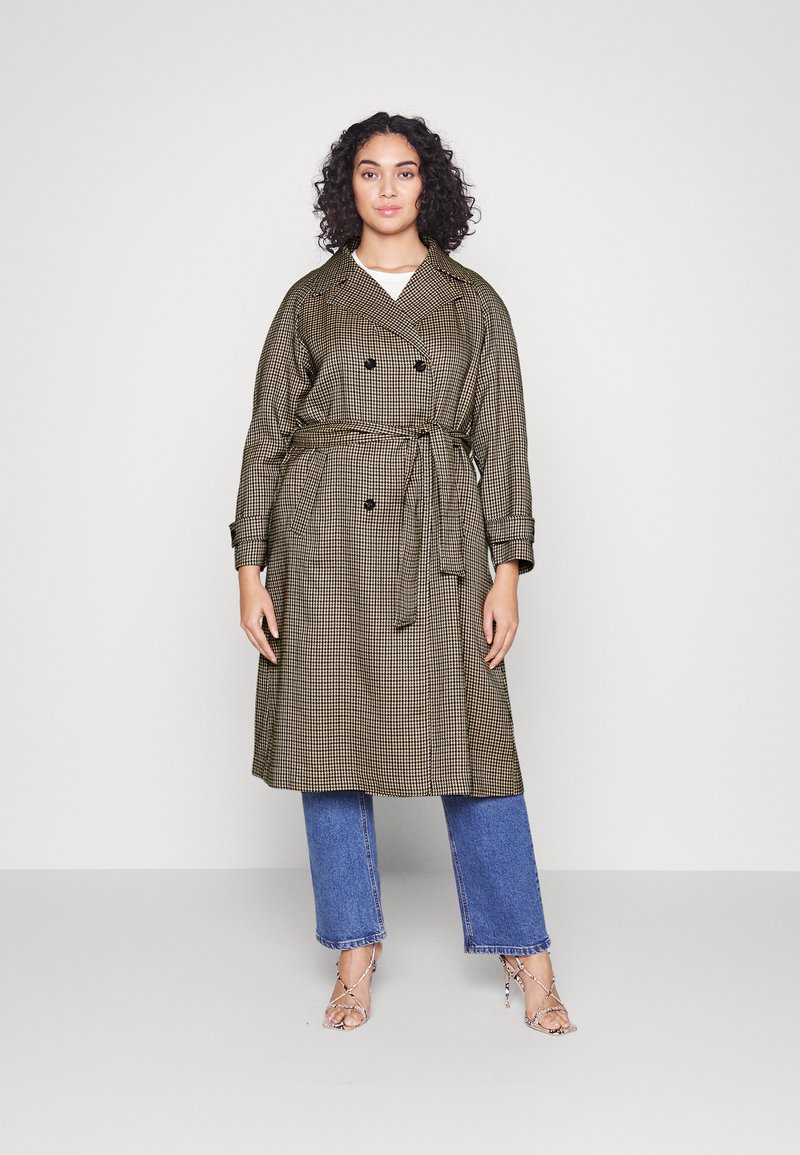 Kaffe Curve KCOLY COAT - Trenchcoat - houndstooth/sand/blue/sand ...