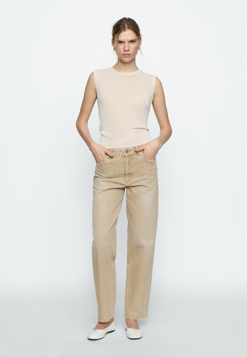 Massimo Dutti HIGH-WAIST BARREL - Jean boyfriend - beige - ZALANDO.FR
