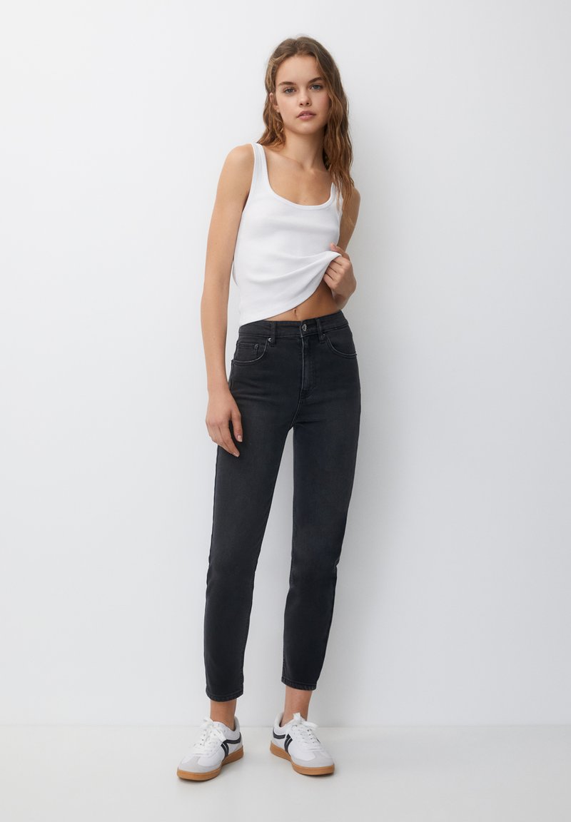 PULL&BEAR BASIC MOM COMFORT - Jeans straight leg - black/svart - Zalando.se