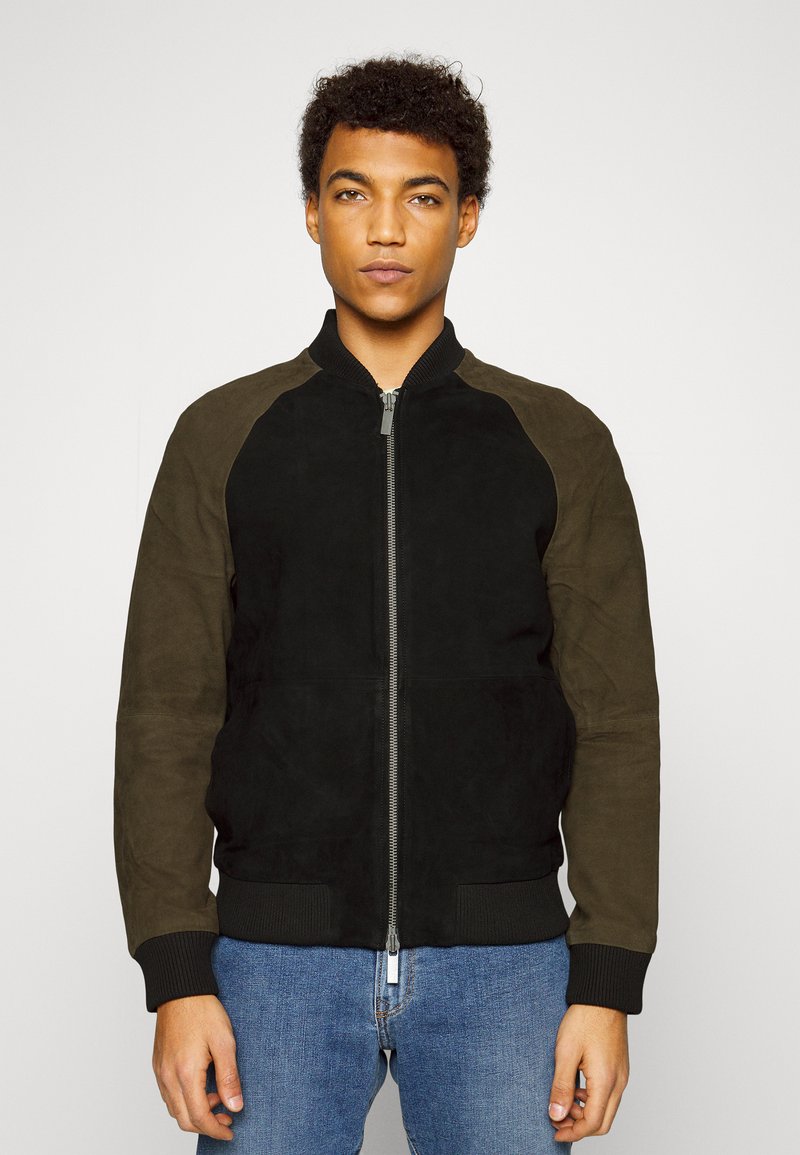 Selected Homme SLHCOOPER - Leather jacket - black/dark olive/olive ...