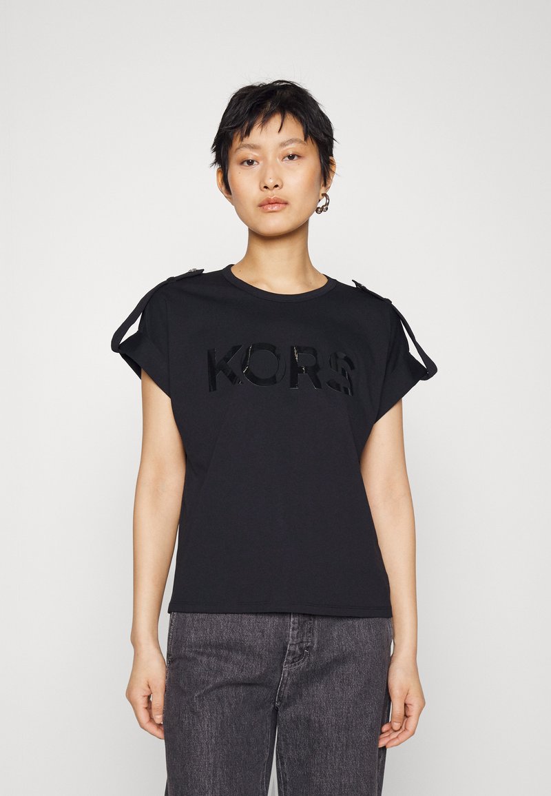 MICHAEL Michael Kors SNAP EPAULETTE - Print T-shirt - BLACK/black ...