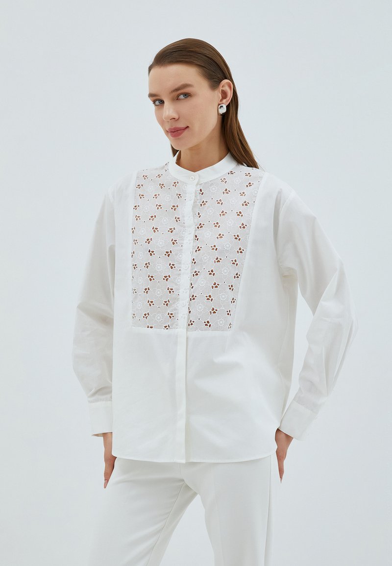 Koton BRODE DETAIL MANDARIN NECK LONG SLEEVE - Camisa - off white/crema - Zalando.es