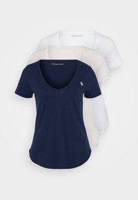 Abercrombie & Fitch ICON V NECK 3 PACK - T-Shirt basic - white/dark blue/light pink/weiß ...