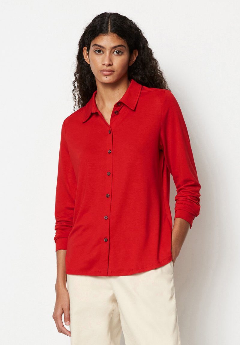 Marc O'Polo LONG SLEEVE COLLAR BUTTON PLACKET - Bluse - shiny red/rot ...