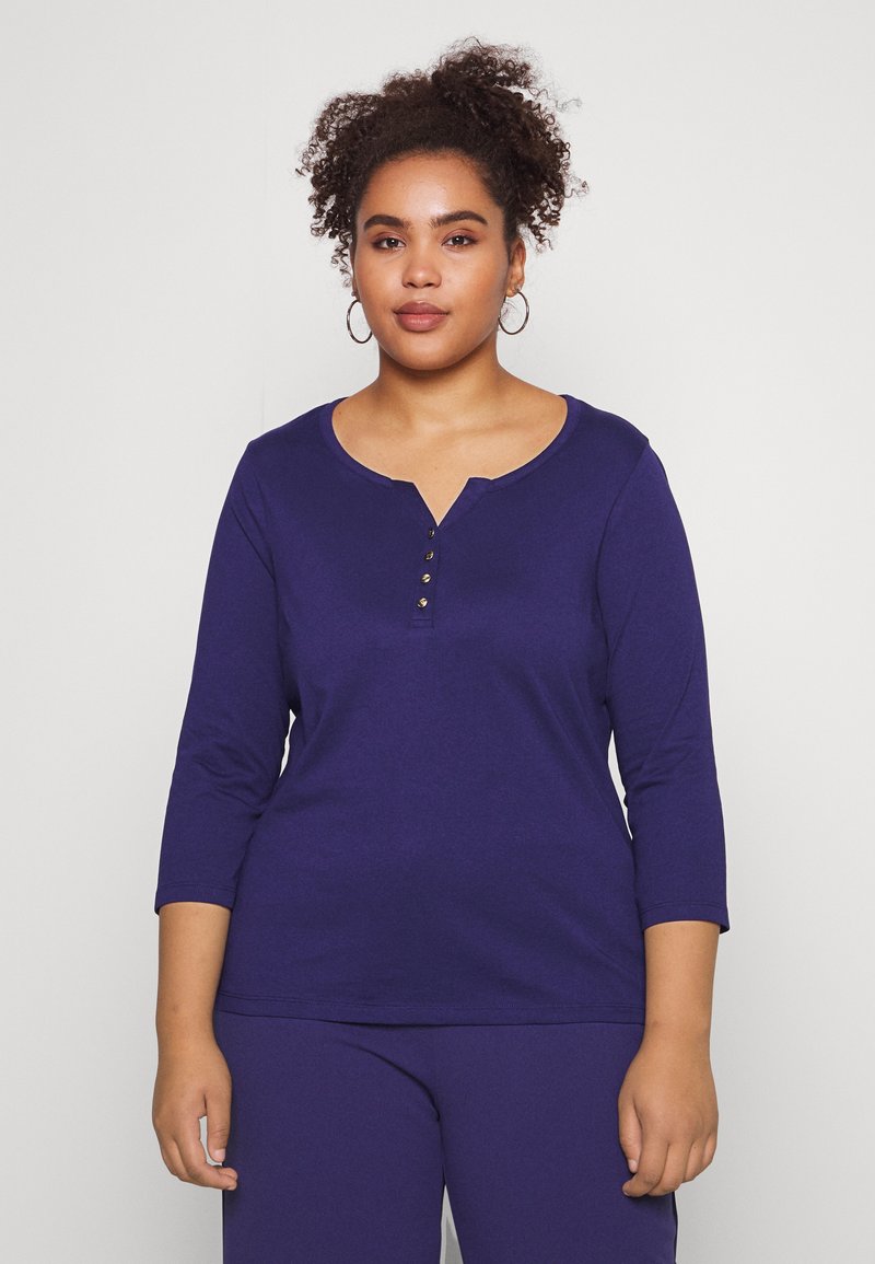 Anna Field Curvy Tops ar garām piedurknēm - dark blue/tumši zils - Zalando.lv