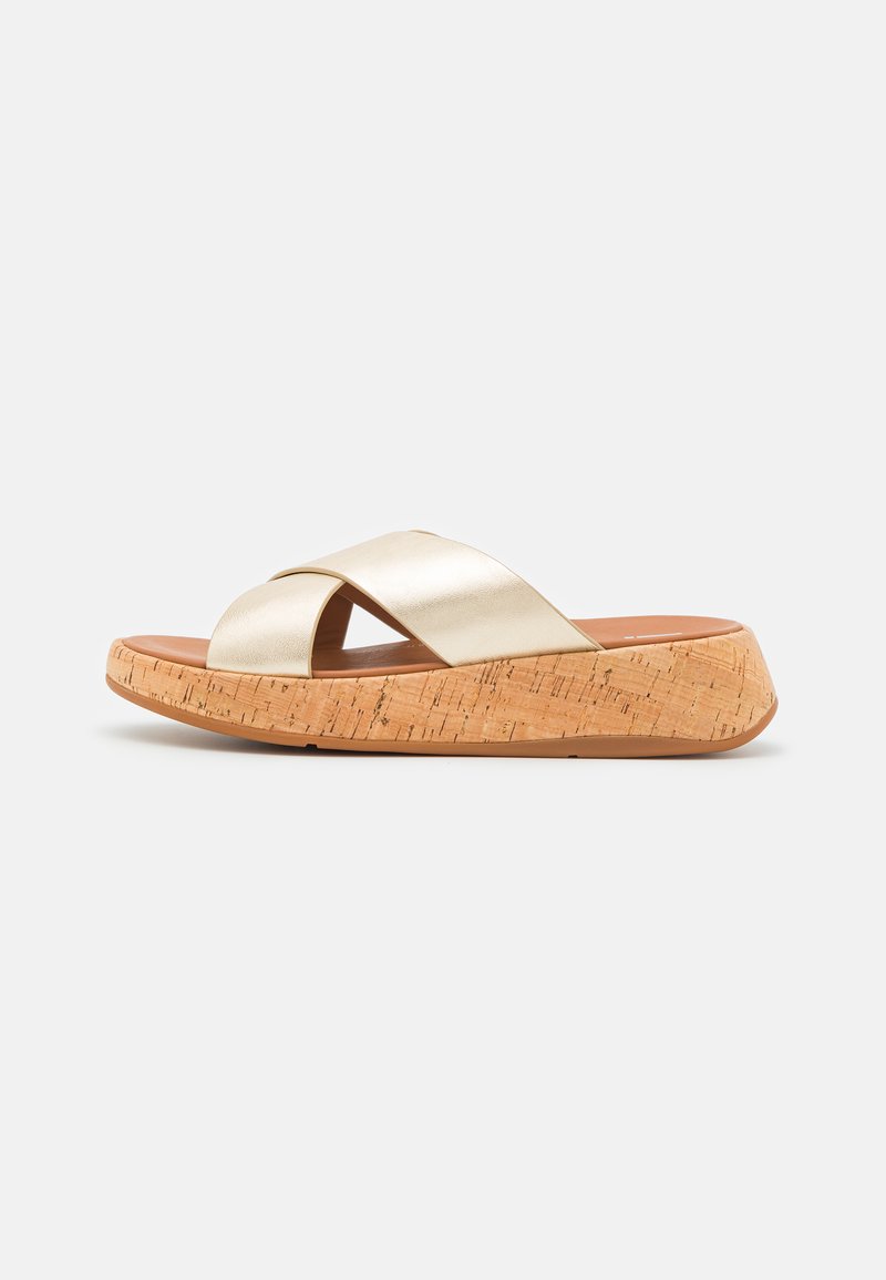FitFlop FLATFORM CROSS SLIDES - Sandaler - platino/gullfarget - Zalando.no