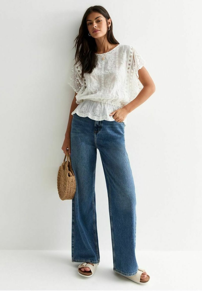 New Look EMBROIDERED WIDE SLEEVE - Blouse - off white/écru - ZALANDO.FR