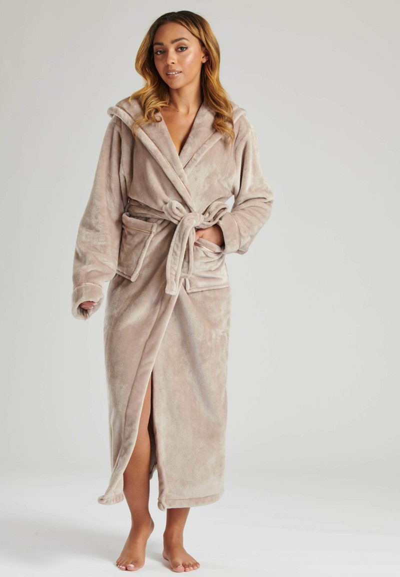 Loungeable HOODED MAXI RIBBON LUXURY - Dressing gown - taupe - Zalando
