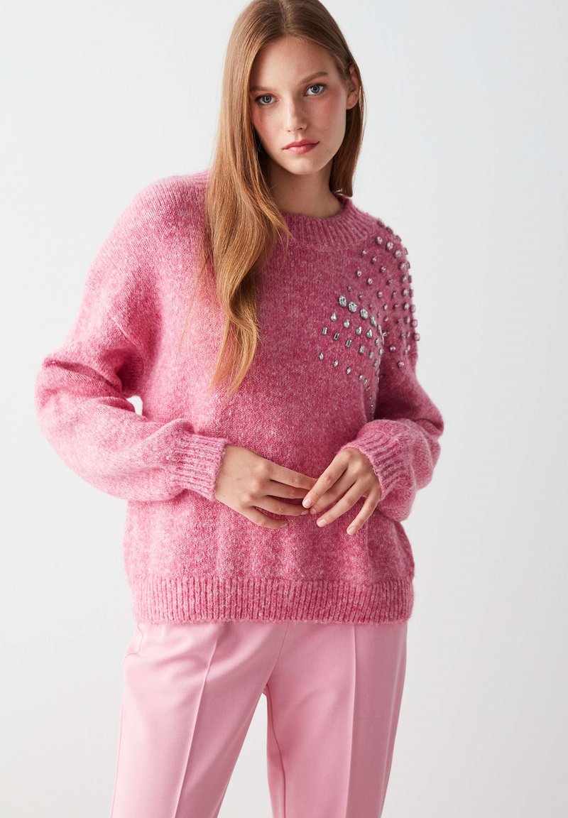 Ipekyol STONE EMBROIDERED - Strickpullover - pink - Zalando.de