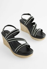 Next FOREVER COMFORT SQUARE TOE BLING WEDGES - Keilsandalette - black ...