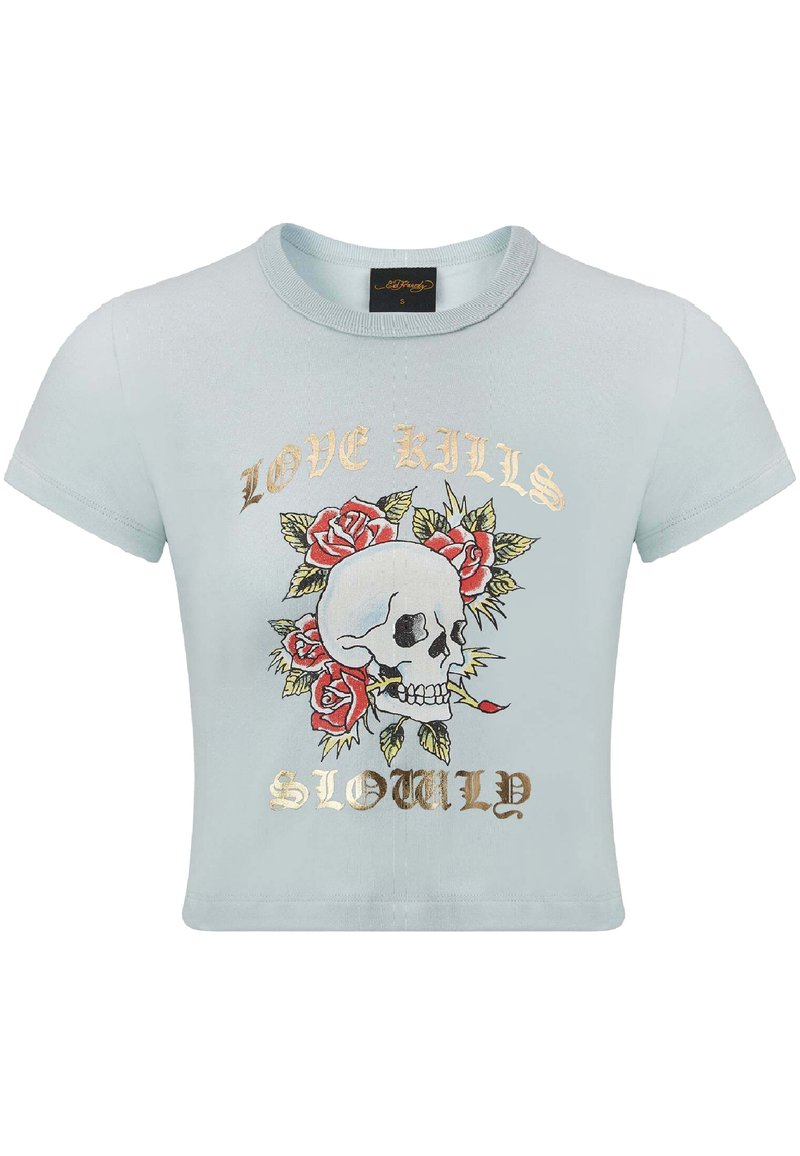 Ed Hardy SKULL-KILLS-SLOW CROPPED - T-shirt print - light blue ...