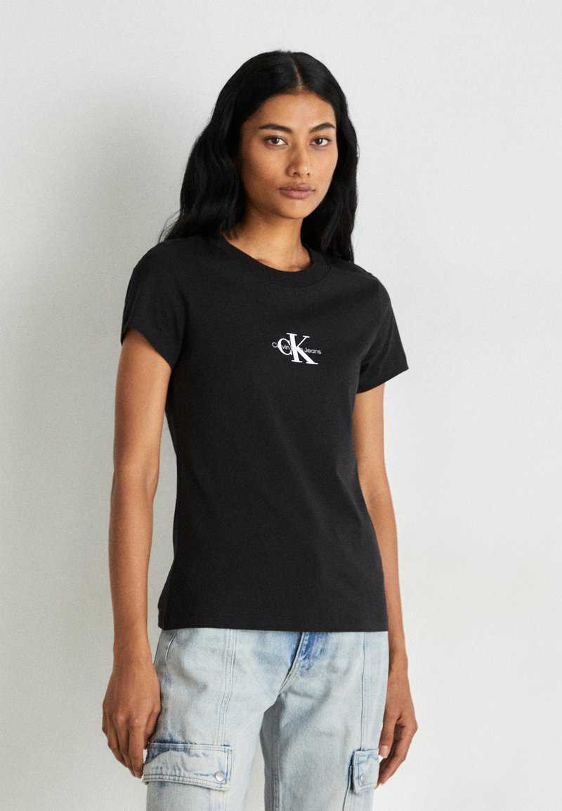 Calvin Klein Jeans CLASSIC SLIM FIT CREW MONOLOGO - Camiseta básica - black/negro - Zalando.es