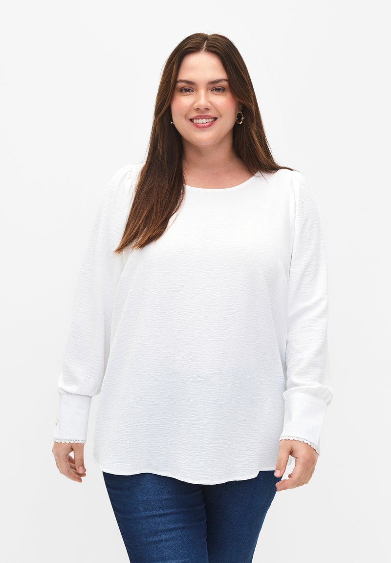 Zizzi LONG-SLEEVED WITH TEXTURE - Blouse - bright white/blanc - ZALANDO.CH