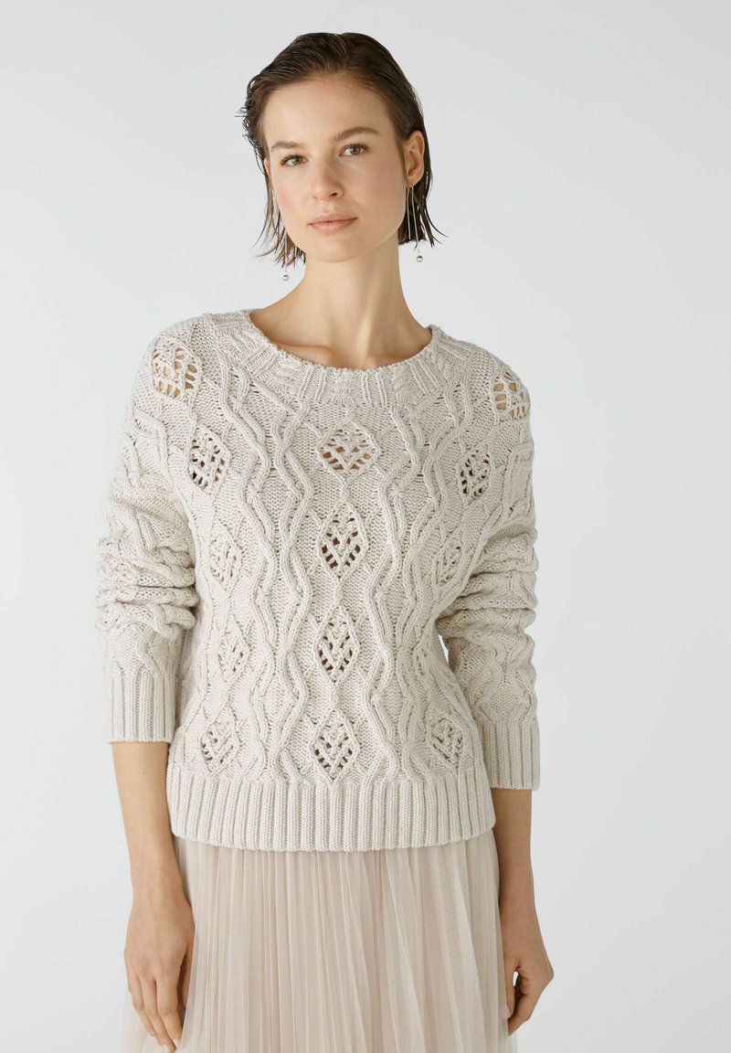 Oui AJOUR MUSTER - Pullover - light beige mel/beige - ZALANDO.FR