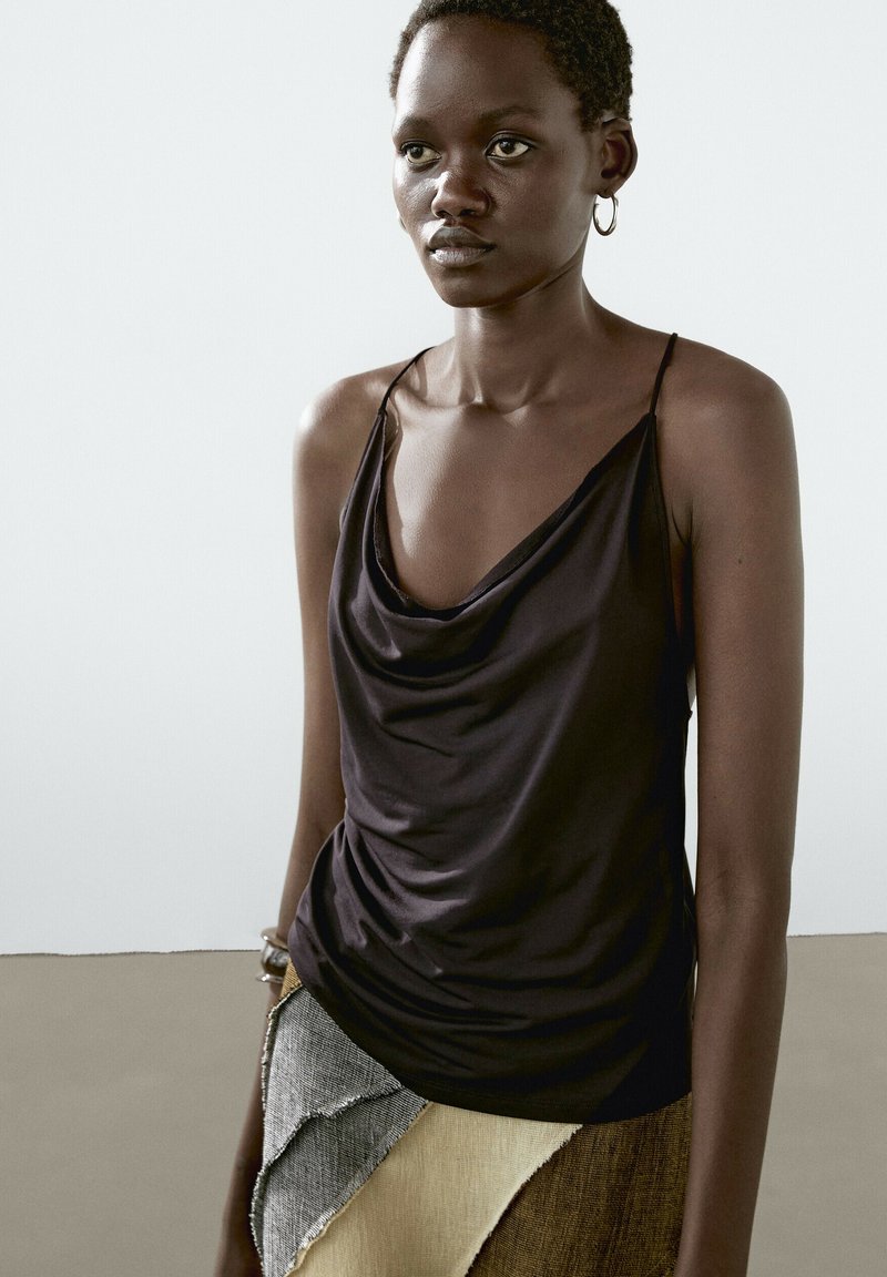 Massimo Dutti Top - mottled dark brown/dunkelbraun-meliert - Zalando