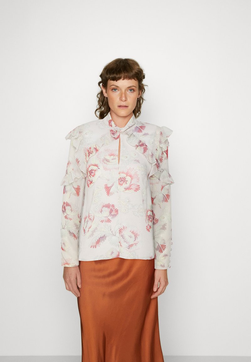 Ted Baker Thellma Twist Neck Frill Detail Blouse Ivory Crème
