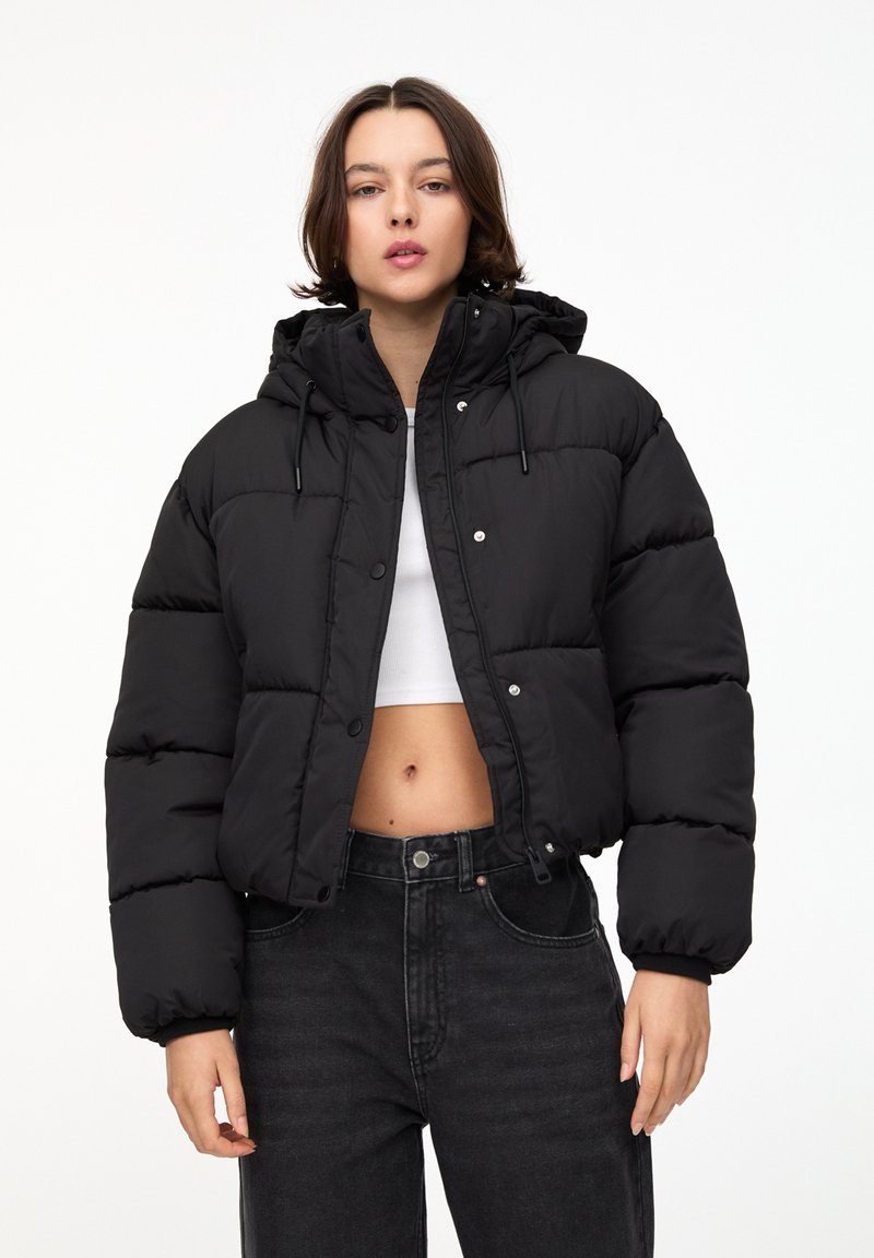 PULL&BEAR HOODED - PUFFER - Winterjacke - black/schwarz - Zalando.de