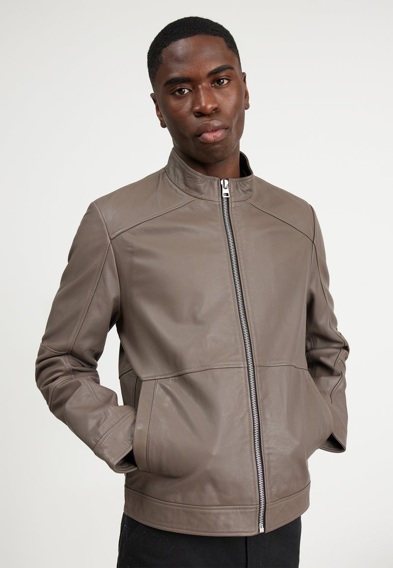 HUGO LOKIS - Lederjacke - medium grey/grau - Zalando.de