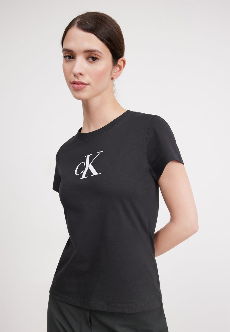 Calvin Klein Jeans SLIM TEE - Camiseta estampada - black/negro - Zalando.es