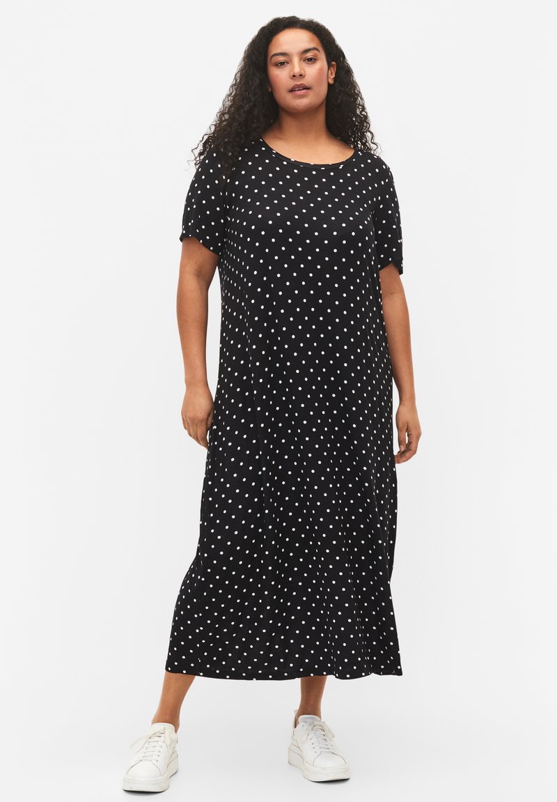 Zizzi WITH SHORT SLEEVES - Robe en jersey - black dot/noir chiné ...