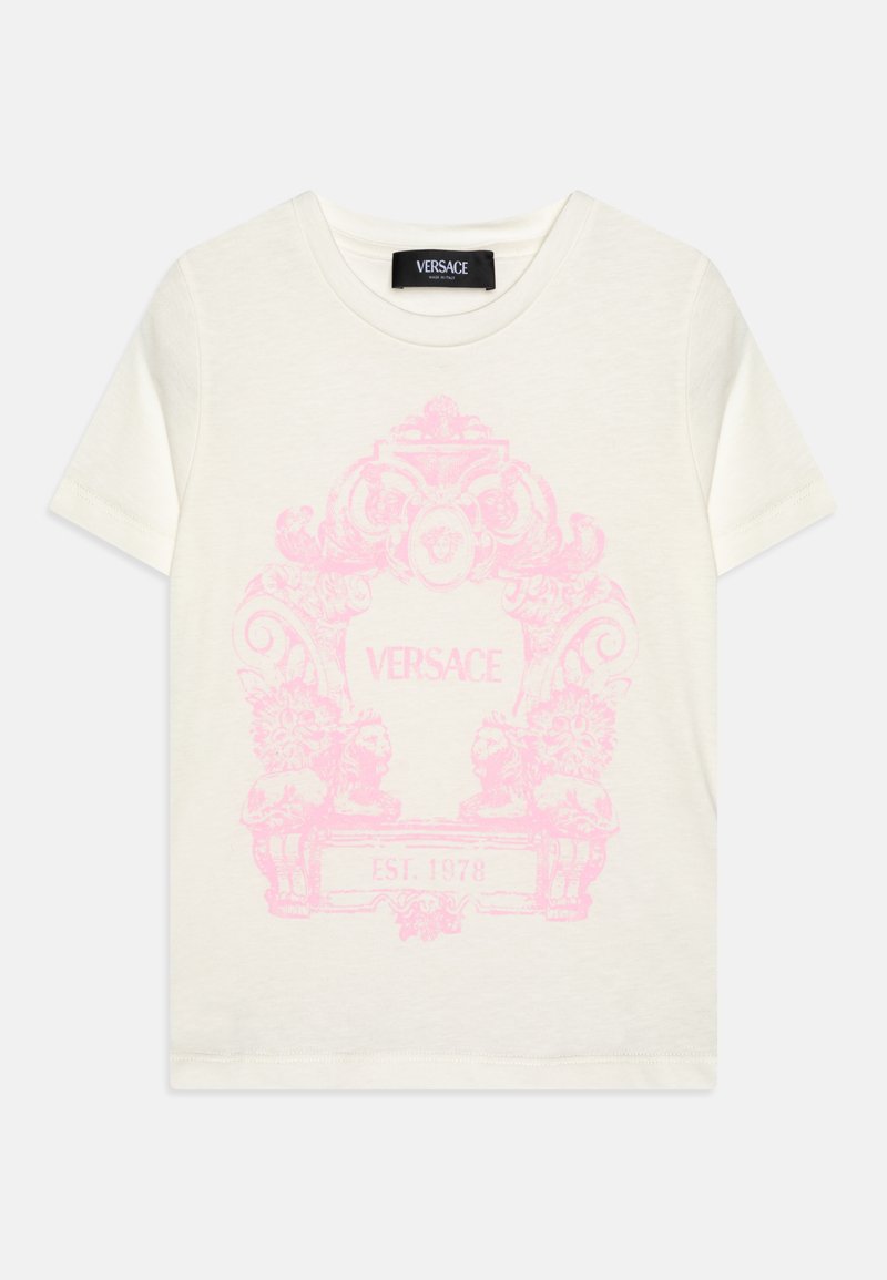 Versace STEMMA LOGO PRINT UNISEX - Print T-shirt - bianco/rosa/white ...