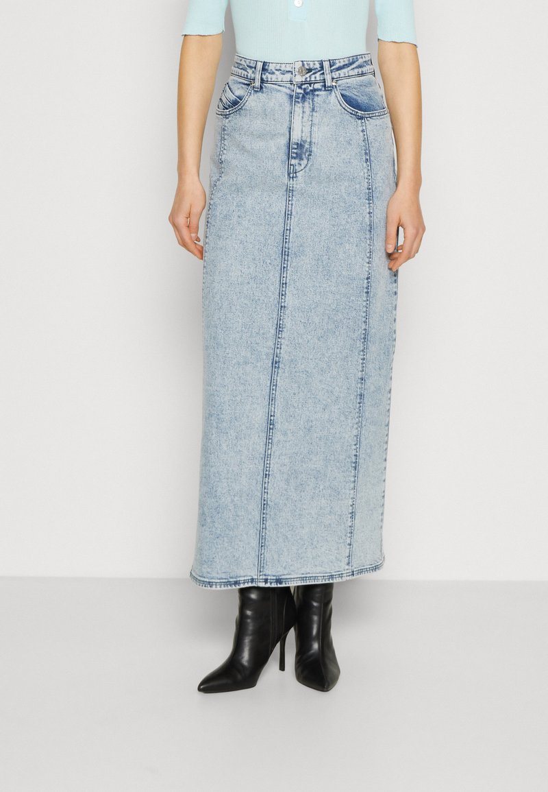 Gestuz JANICE LONG SKIRT - Maxinederdele - washed mid blue/stoneblue ...