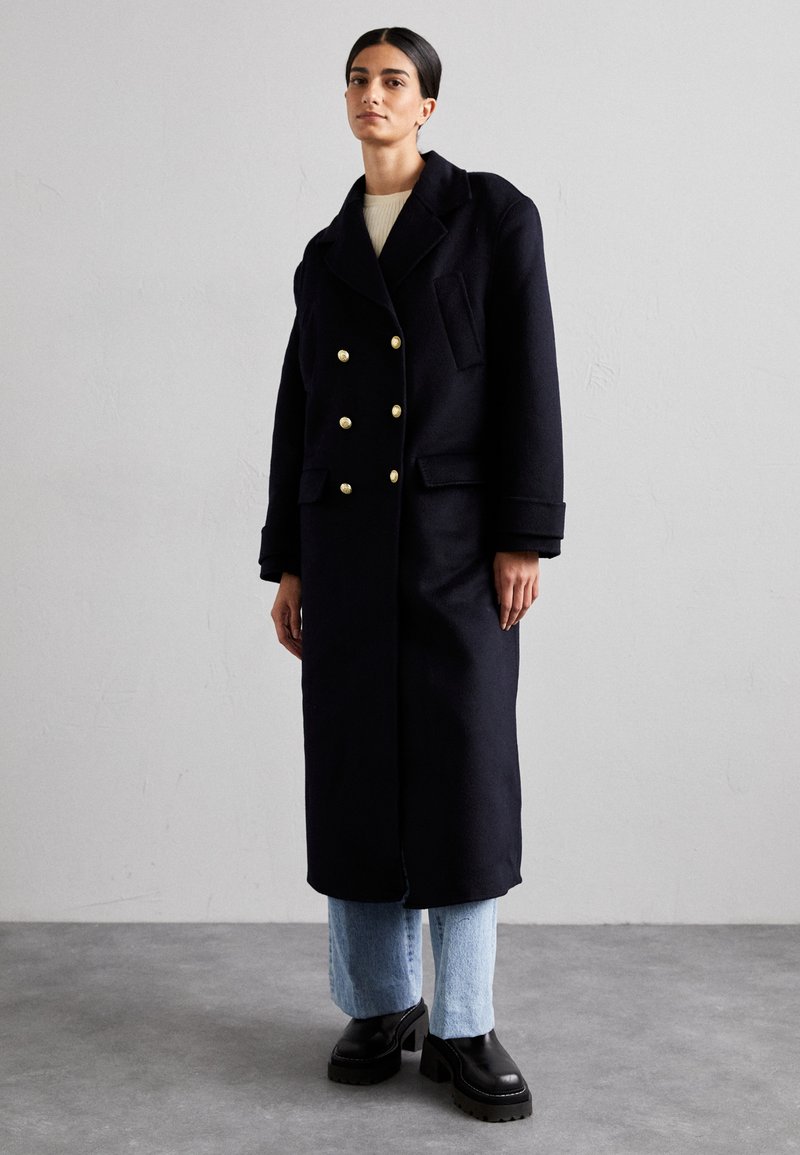 sandro DOUBLE FACE OVERSIZE LONG GOLD BUTTON - Mantel - marine/blauw ...
