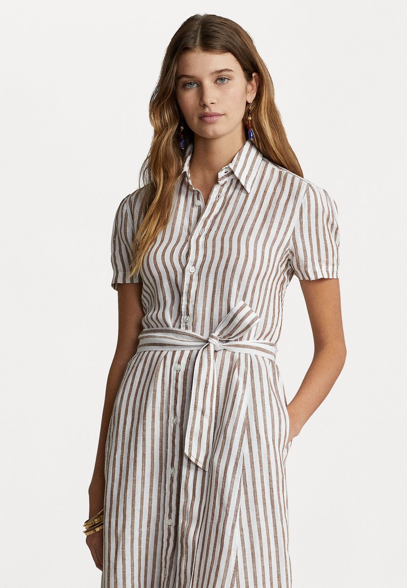 Polo Ralph Lauren DAY DRESS - Skjortklänning - hunter brown/white/brun - Zalando.se