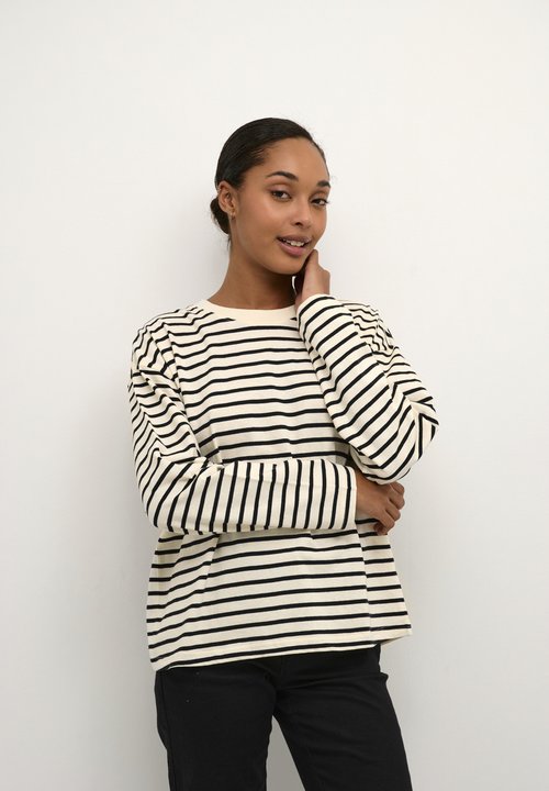 Kaffe KAVERA - Strickpullover - beige melange black/beige-meliert ...