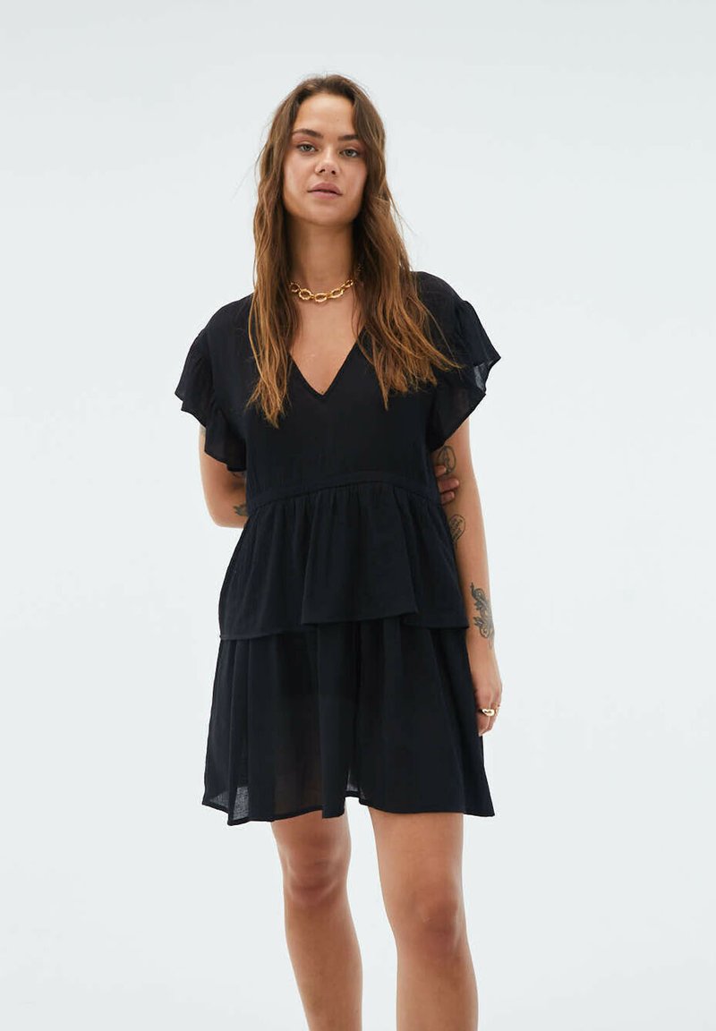 System Action WITH RUFFLES ON SLEEVES - Day dress - black - Zalando System Action WITH RUFFLES ON SLEEVES - Day dress - black - Zalando