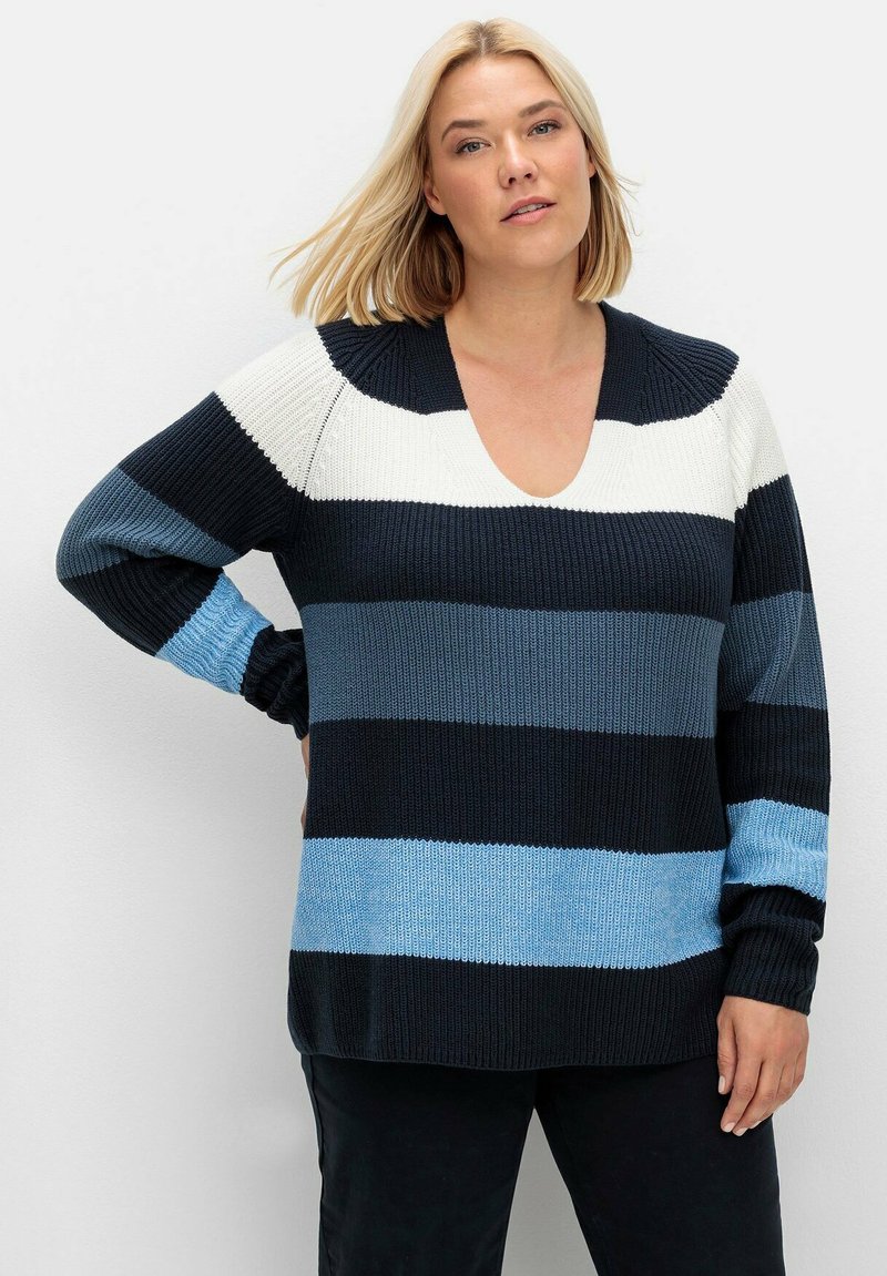 Sheego Strickpullover - nachtblau gestreift/dunkelblau - Zalando.de