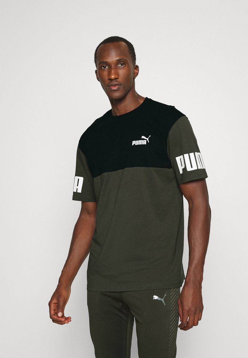 Puma POWER COLORBLOCK - Print T-shirt - forest night/khaki - Zalando.de