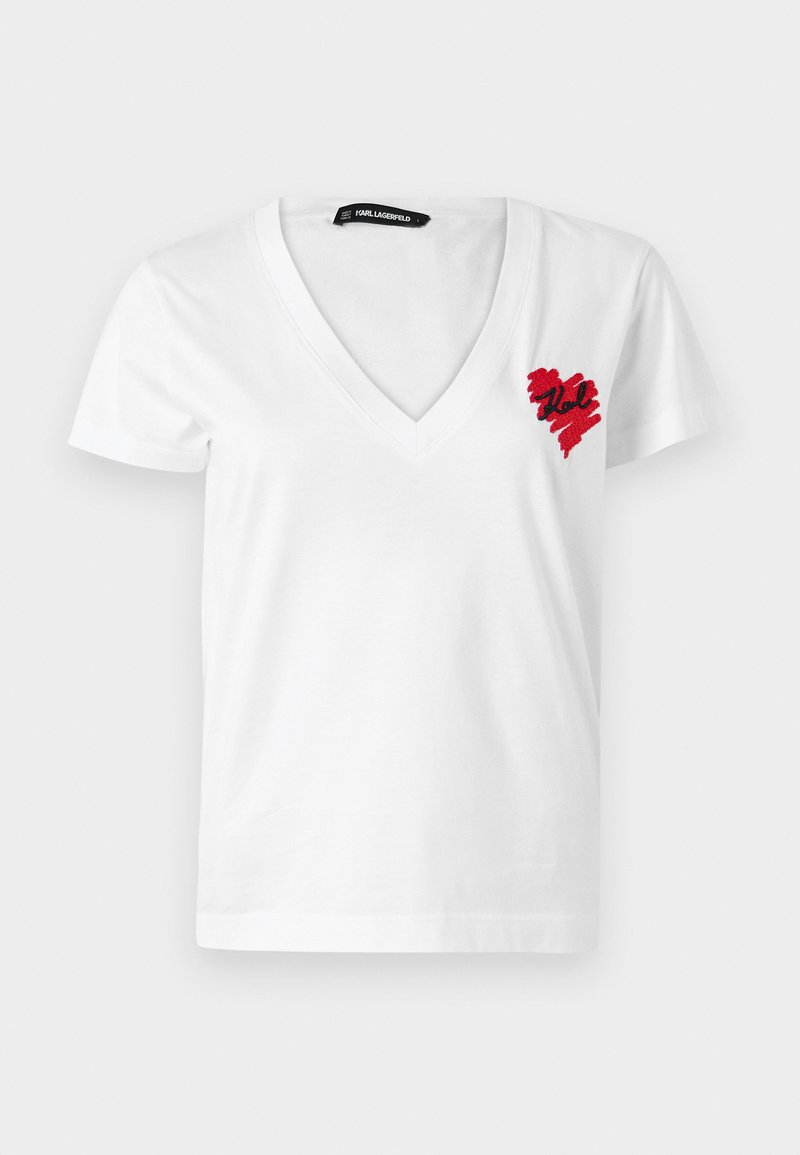 KARL LAGERFELD HEARTS V NECK - Camiseta estampada - white/blanco ...