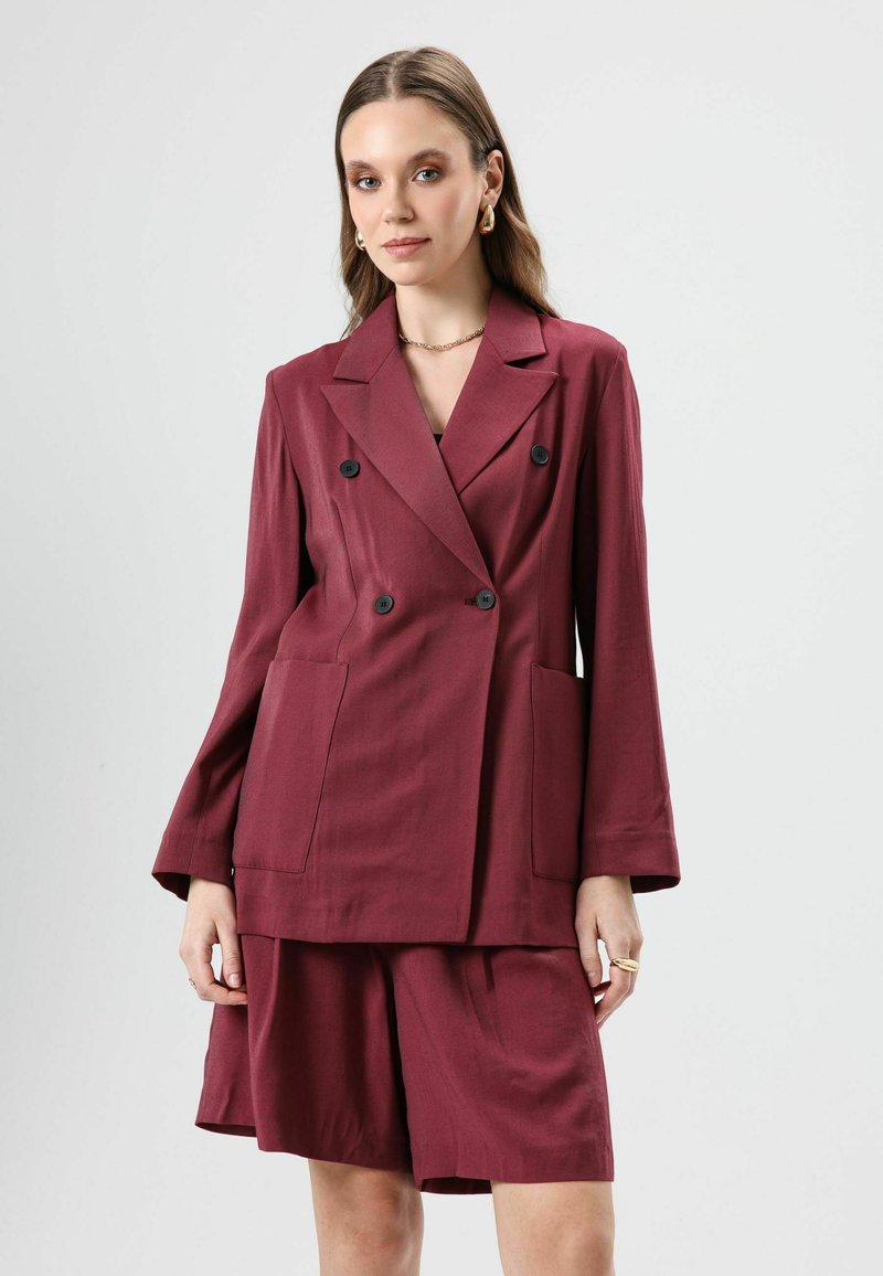 D.MoRo DOUBLE BREASTED - Short coat - burgundy/bordeaux - Zalando