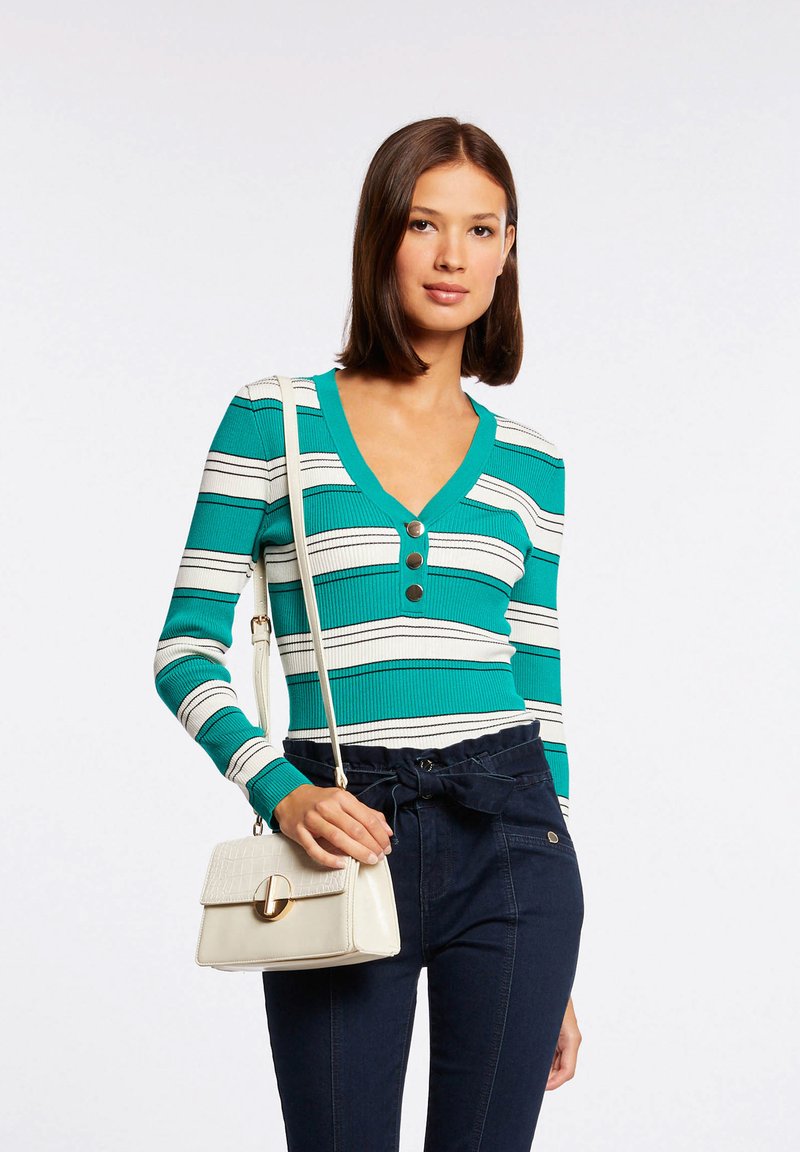 Morgan LONG SLEEVED WITH STRIPES - Strickpullover - mottled green/grün ...