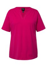 Ulla Popken CUTOUT SPLIT NECK - T-shirt basic - light heather/fuxia - Zalando