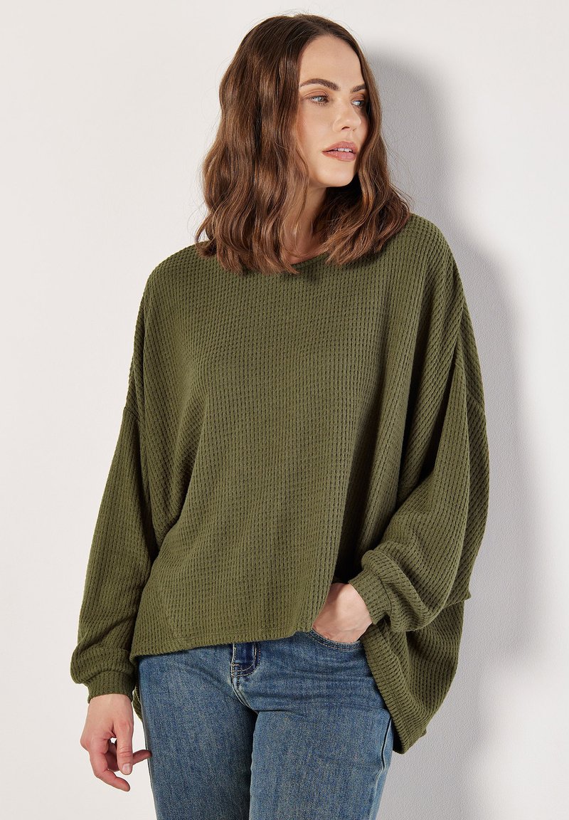 Apricot SOFT-TOUCH OVERSIZED WAFFLE - Jumper - khaki/green - Zalando