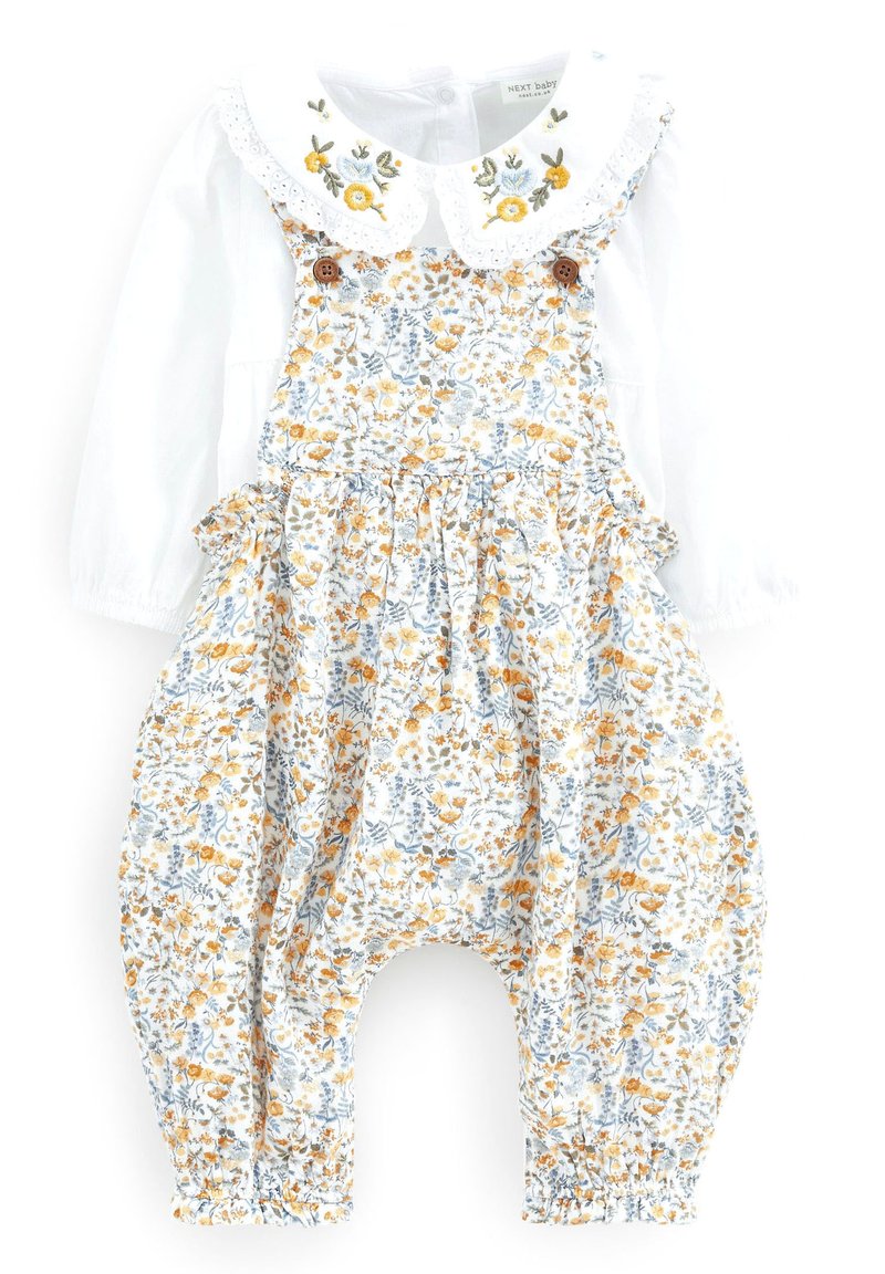 Next BABY 2 PIECE FLORAL WOVEN DUNGAREES AND COLLARED BODYSUIT ...
