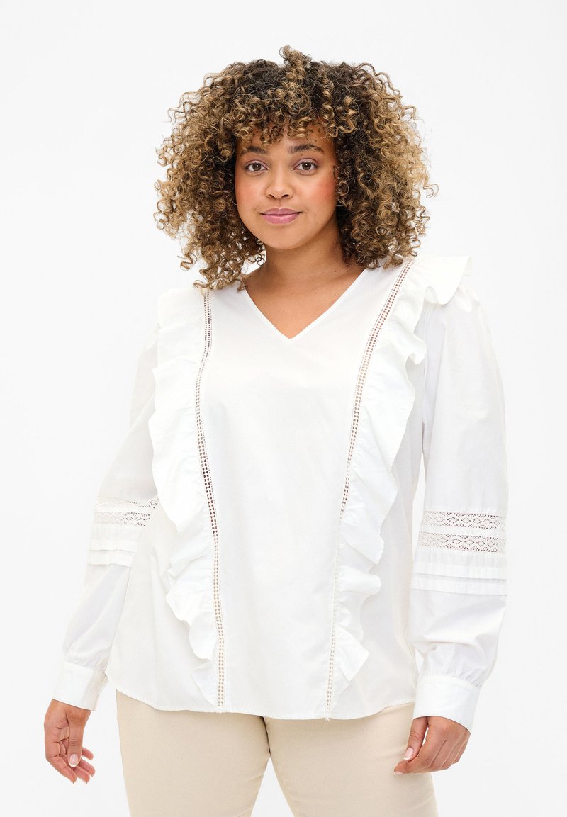 Zizzi MIT RUFFLES UND TRIM - Blouse - bright white/écru - ZALANDO.FR