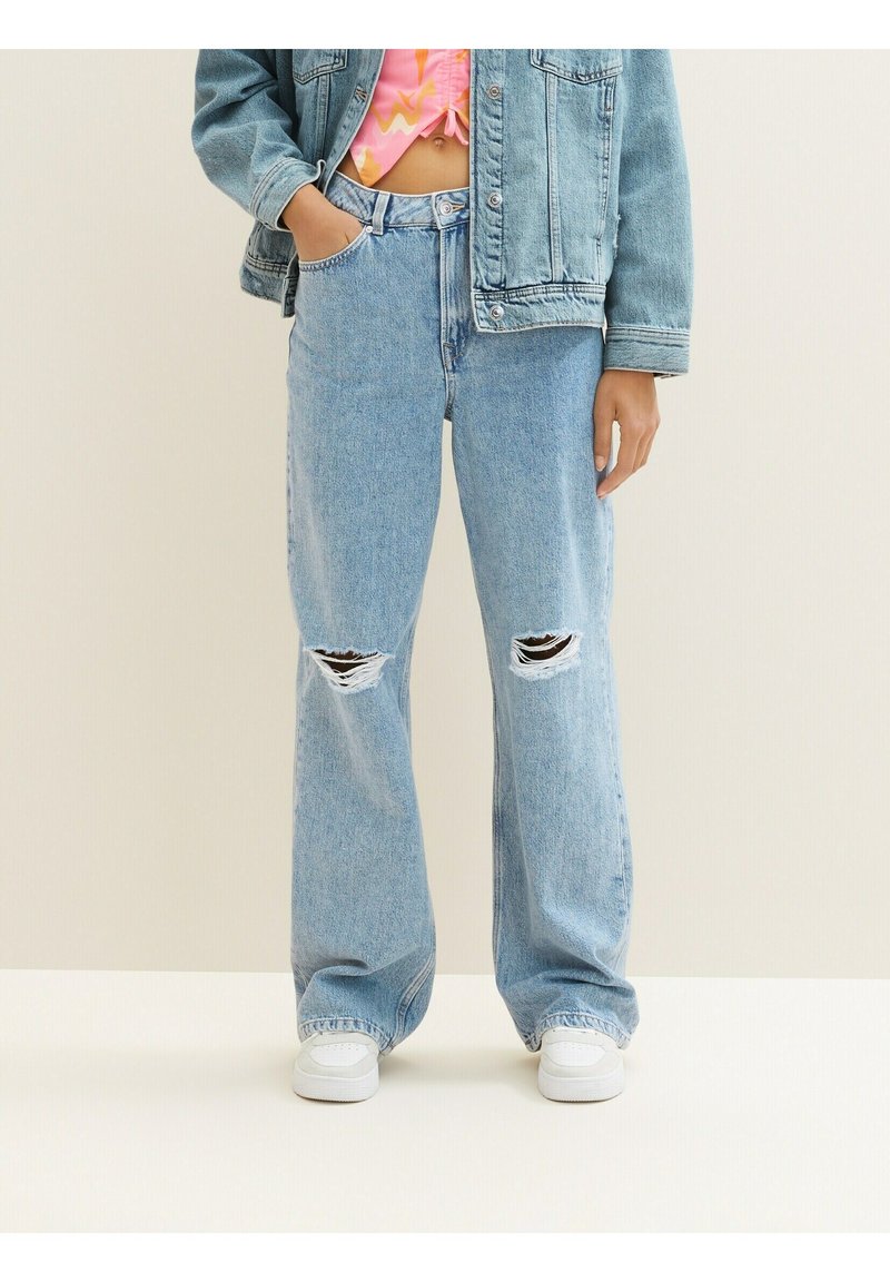 TOM TAILOR DENIM Jeans Straight Leg - destroyed light stone blue denim ...