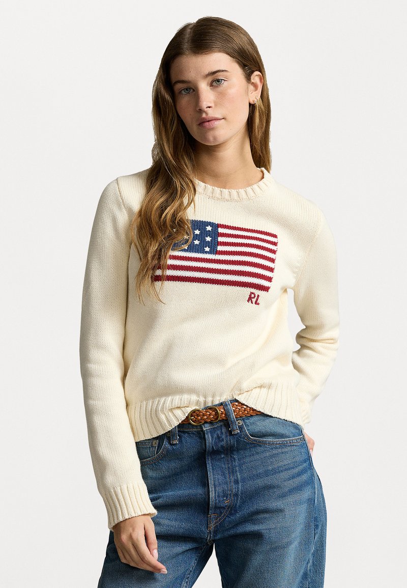 Polo Ralph Lauren FLAG COTTON CREWNECK SWEATER - Striktrøje - cream ...