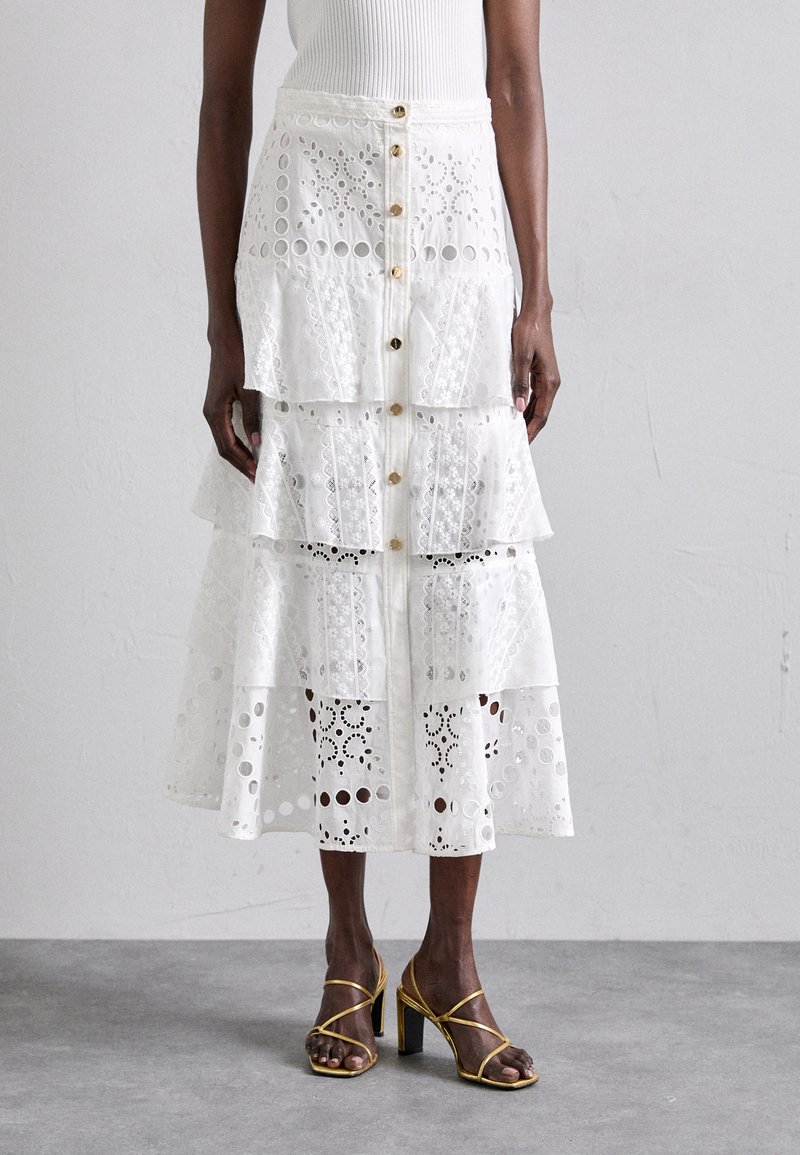 sandro JUPE LONGUE BOUTONS VOLANTS - Falda larga - blanc/blanco - Zalando.es